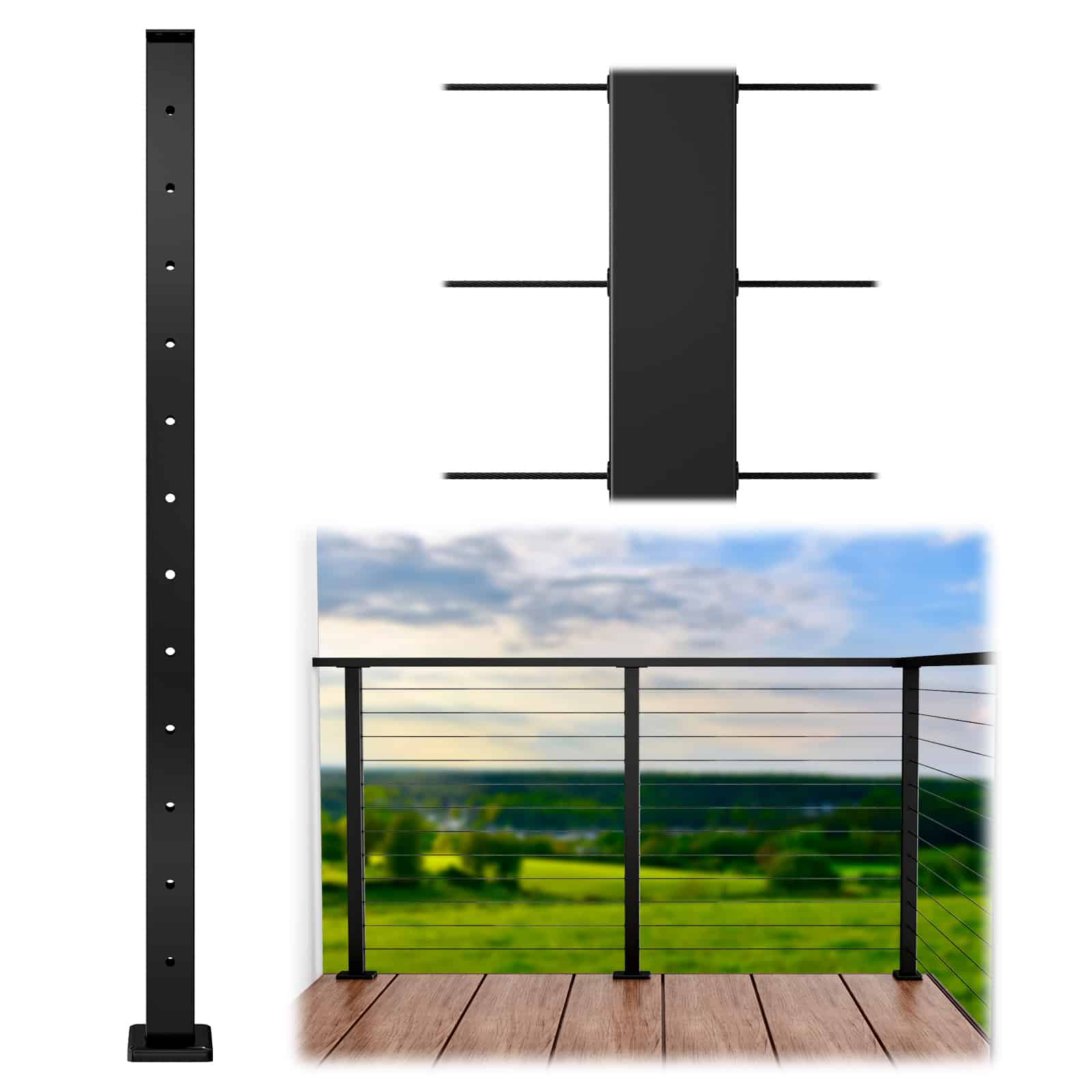 Muzata 42" Black Stainless Steel Top Mount Post, Level Drilled PS02 BH ...
